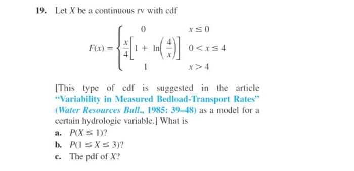 Solved 19. Let X be a continuous rv with cdf | Chegg.com