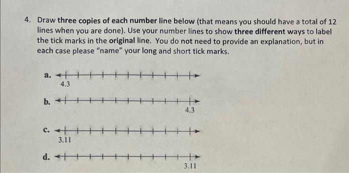 Solved 4. Draw three copies of each number line below (that | Chegg.com