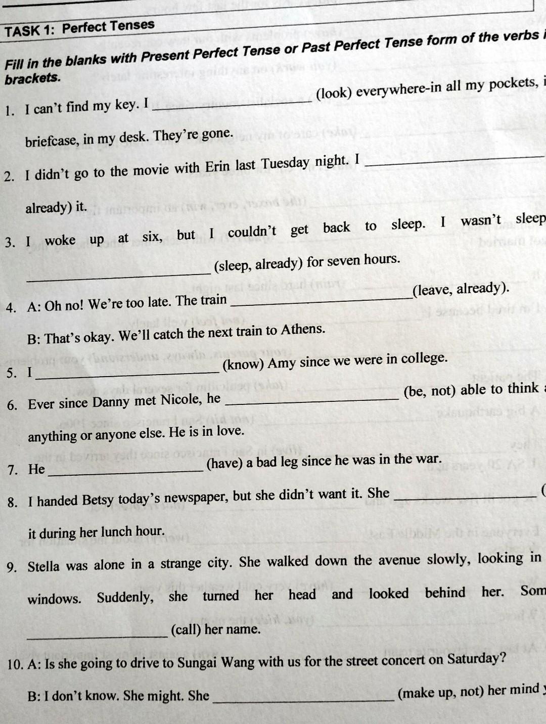 Solved TASK 2: Perfect & Perfect Continuous Tenses Fill in | Chegg.com