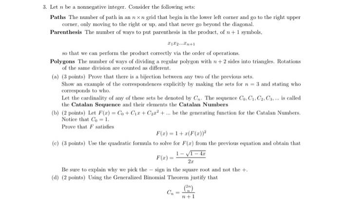 Solved 3. Let n be a nonnegative integer. Consider the | Chegg.com