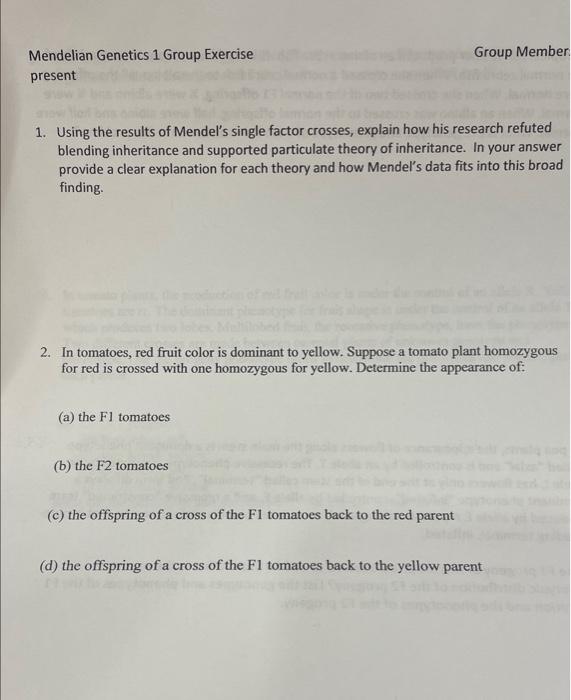 Solved Mendelian Genetics 1 Group Exercise Group Member | Chegg.com