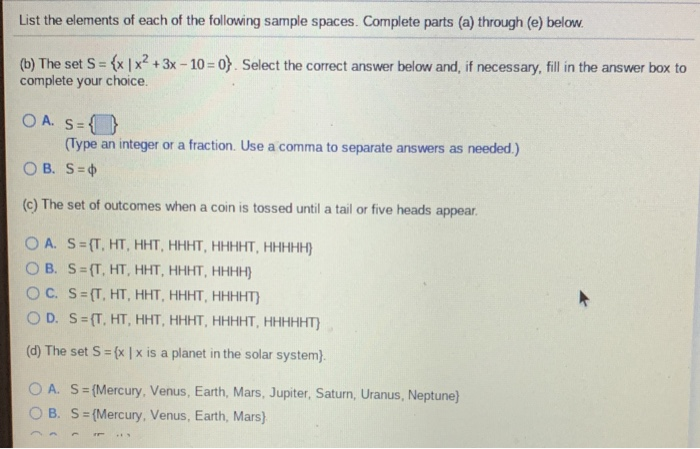 Solved List the elements of each of the following sample | Chegg.com