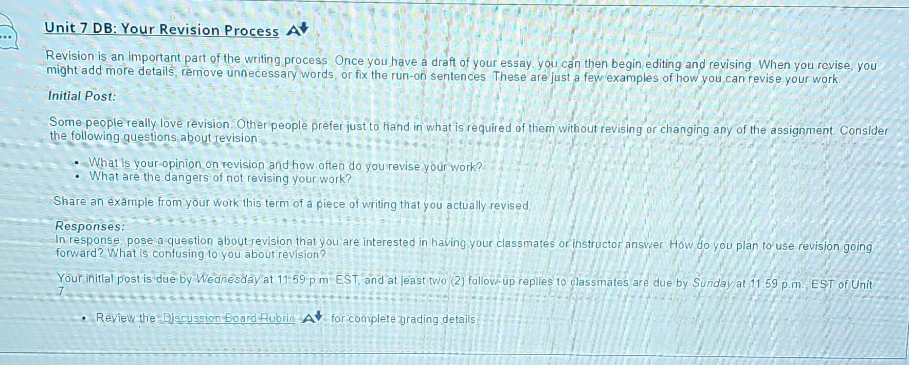 Unit 7 DB: Your Revision Process Revision is an | Chegg.com