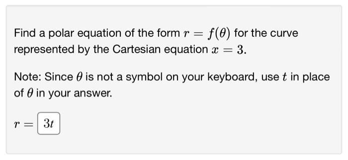 Solved Find a polar equation of the form r = f(0) for the | Chegg.com