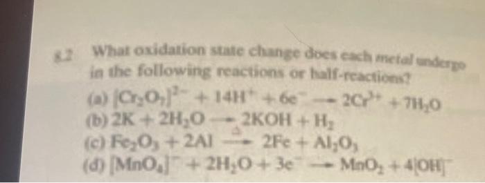 Solved 2. What oxidation state change does each metal | Chegg.com