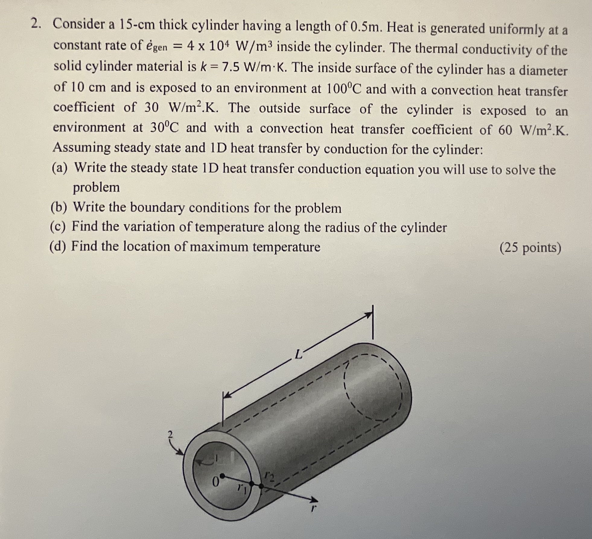 Consider a 15-cm ﻿thick cylinder having a length | Chegg.com