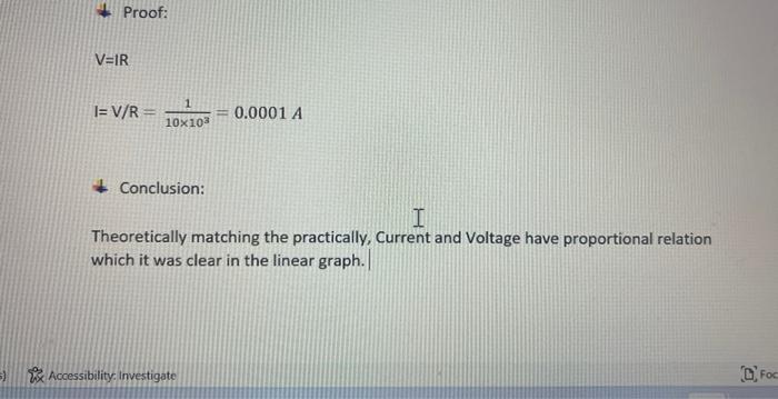 Solved 4 Proof: V=1R I=V/R=10×1031=0.0001 A Conclusion: | Chegg.com