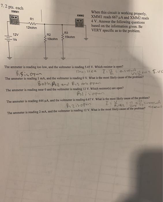 Solved 7.2 pts. each XMM1 XMM2 R1 w 12kohm When this circuit | Chegg.com
