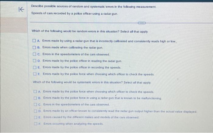 Solved Describe possible sources of random and systematic | Chegg.com