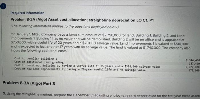 Solved Required information Problem 8-3A (Algo) Asset cost | Chegg.com