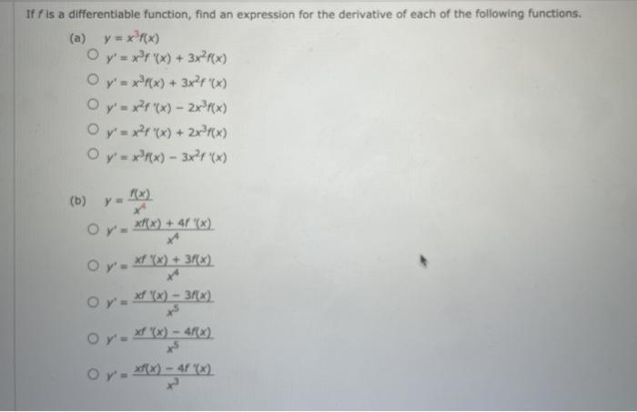Solved Iff is a differentiable function, find an expression | Chegg.com