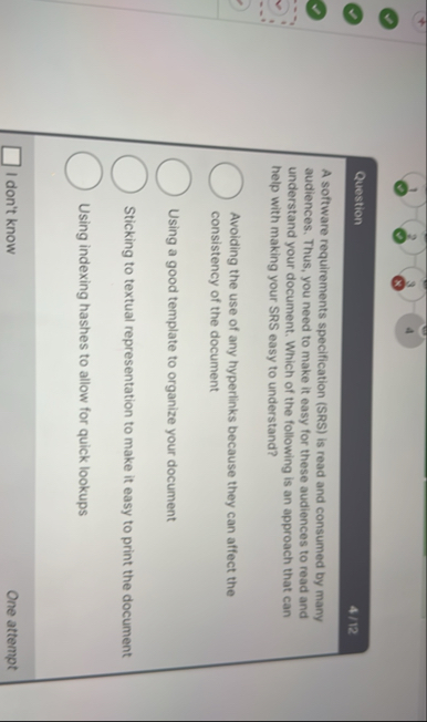 Solved Question4/12A software requirements specification | Chegg.com