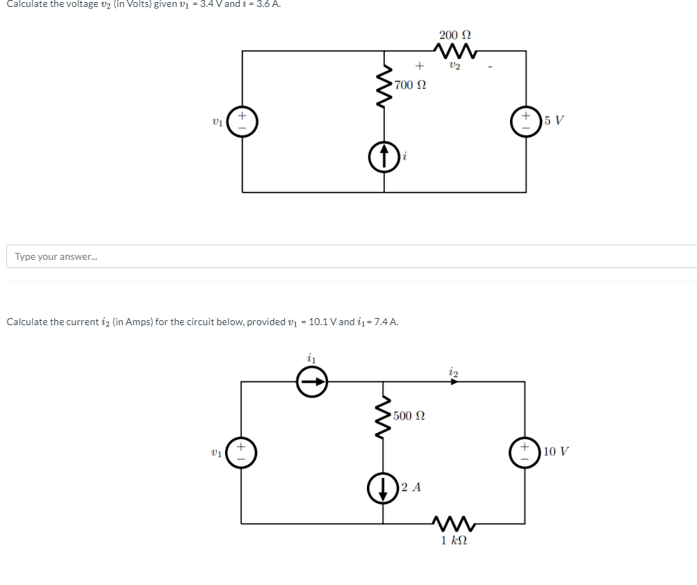 Solved Calculate the voltage v2 (in Volts) ﻿given v1=3.4V | Chegg.com