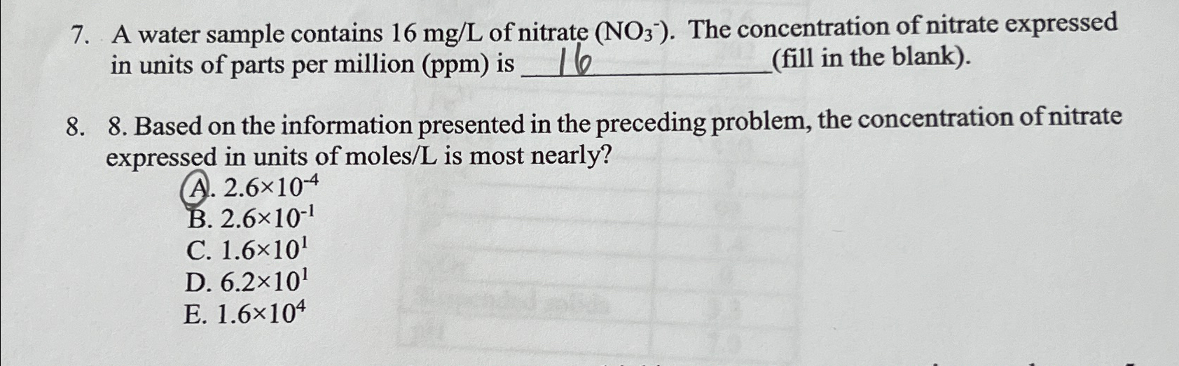 Solved A water sample contains 16mgL ﻿of nitrate (NO3-). | Chegg.com