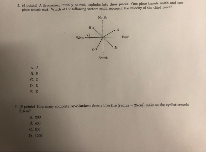 Solved 5. (6 points) A firecracker, initially at rest, | Chegg.com