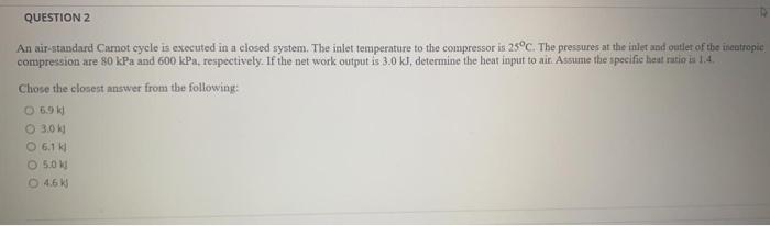 Solved QUESTION 2 An sir-standard Camot cycle is executed in | Chegg.com