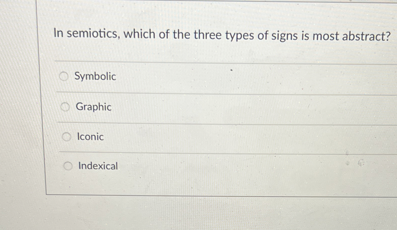 Solved In semiotics, which of the three types of signs is | Chegg.com