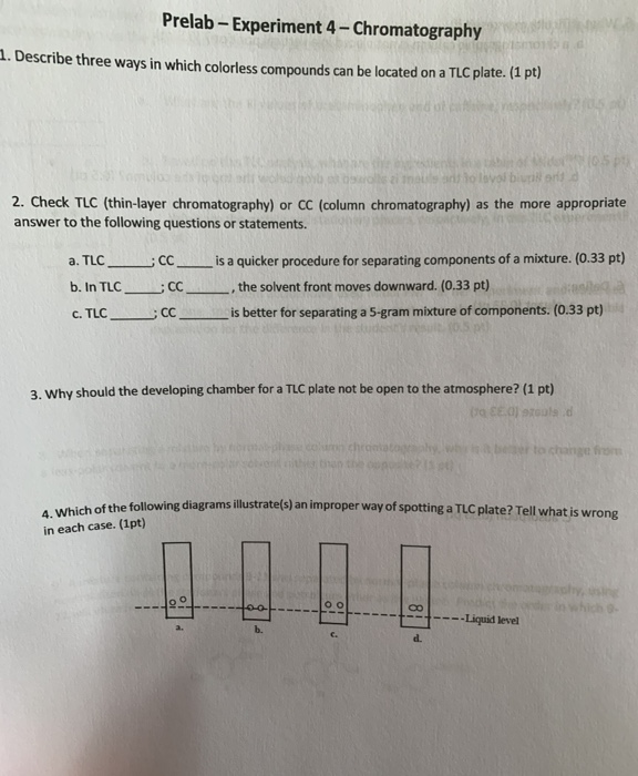Solved Prelab - Experiment 4 - Chromatography 1. Describe | Chegg.com