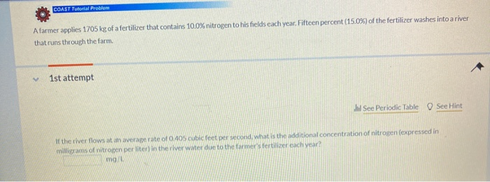 Solved COAST Tutorial Problem A farmer applies 1705 kg of a | Chegg.com
