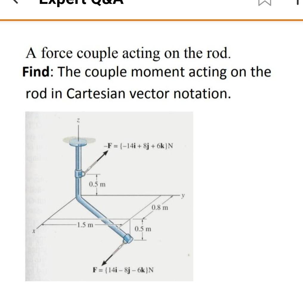Solved w A force couple acting on the rod. Find: The couple | Chegg.com