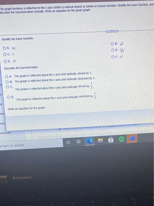 Solved he graph involves a reflection in the x-axis and/or a | Chegg.com