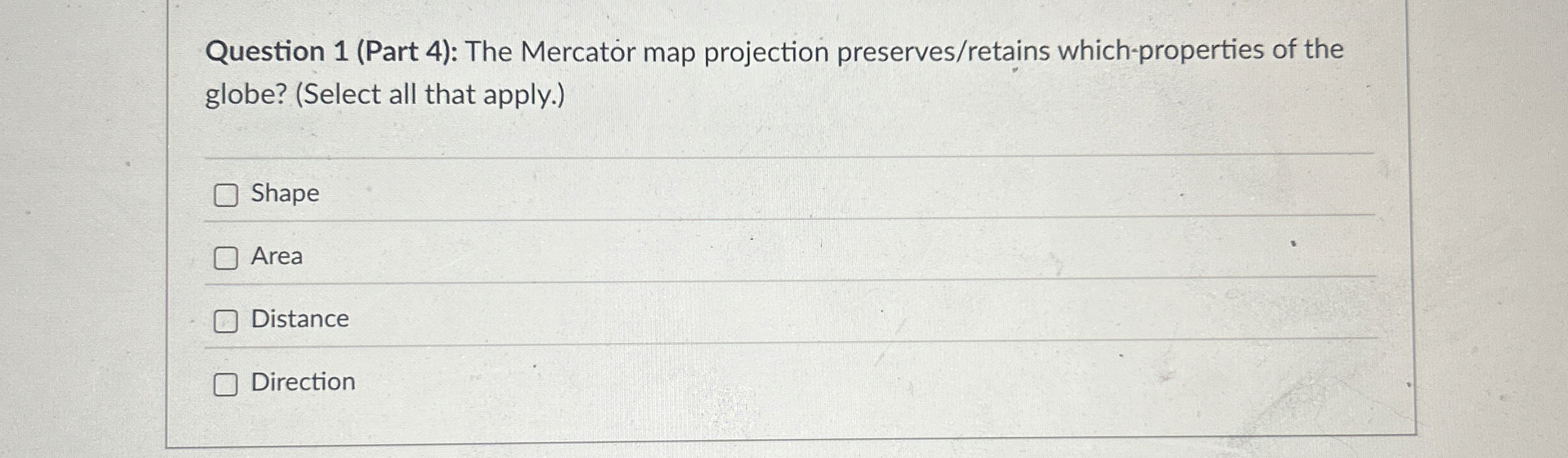 Solved Question 1 (Part 4): The Mercator map projection | Chegg.com