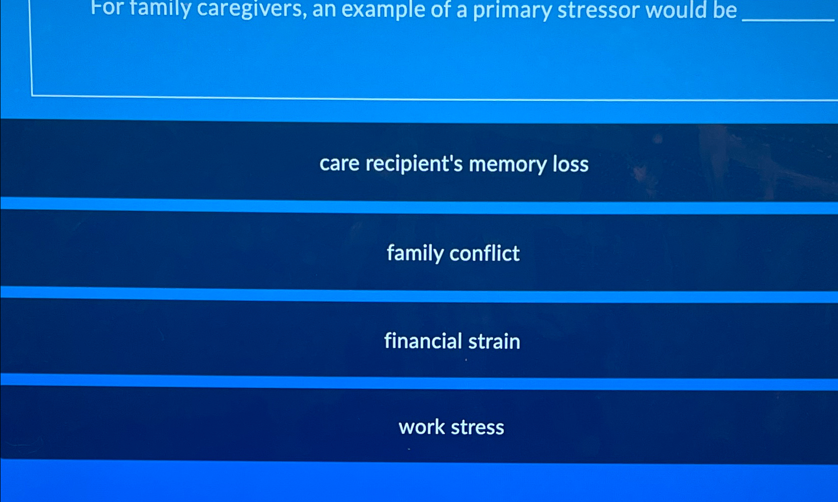 Solved For tamily caregivers, an example of a primary | Chegg.com