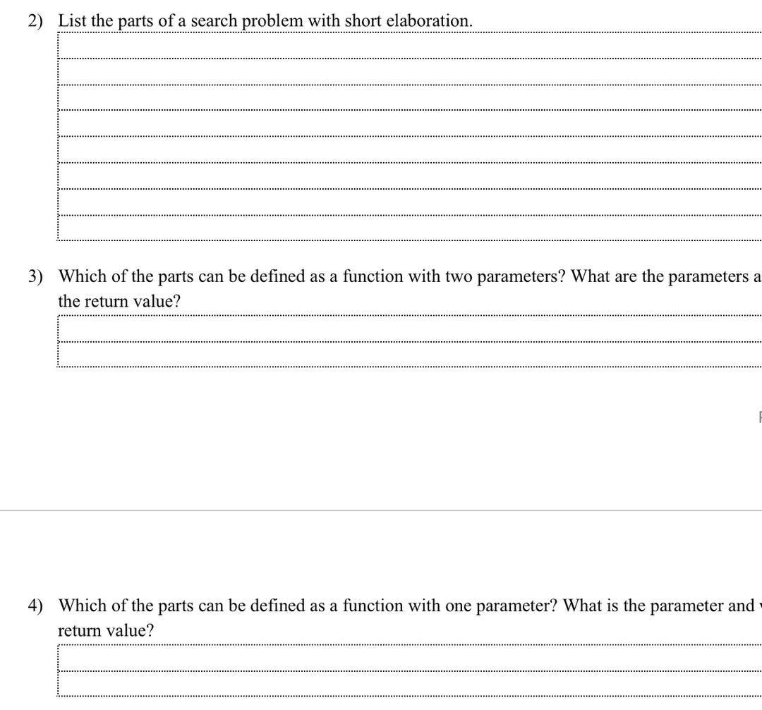 Solved 2) List the parts of a search problem with short | Chegg.com