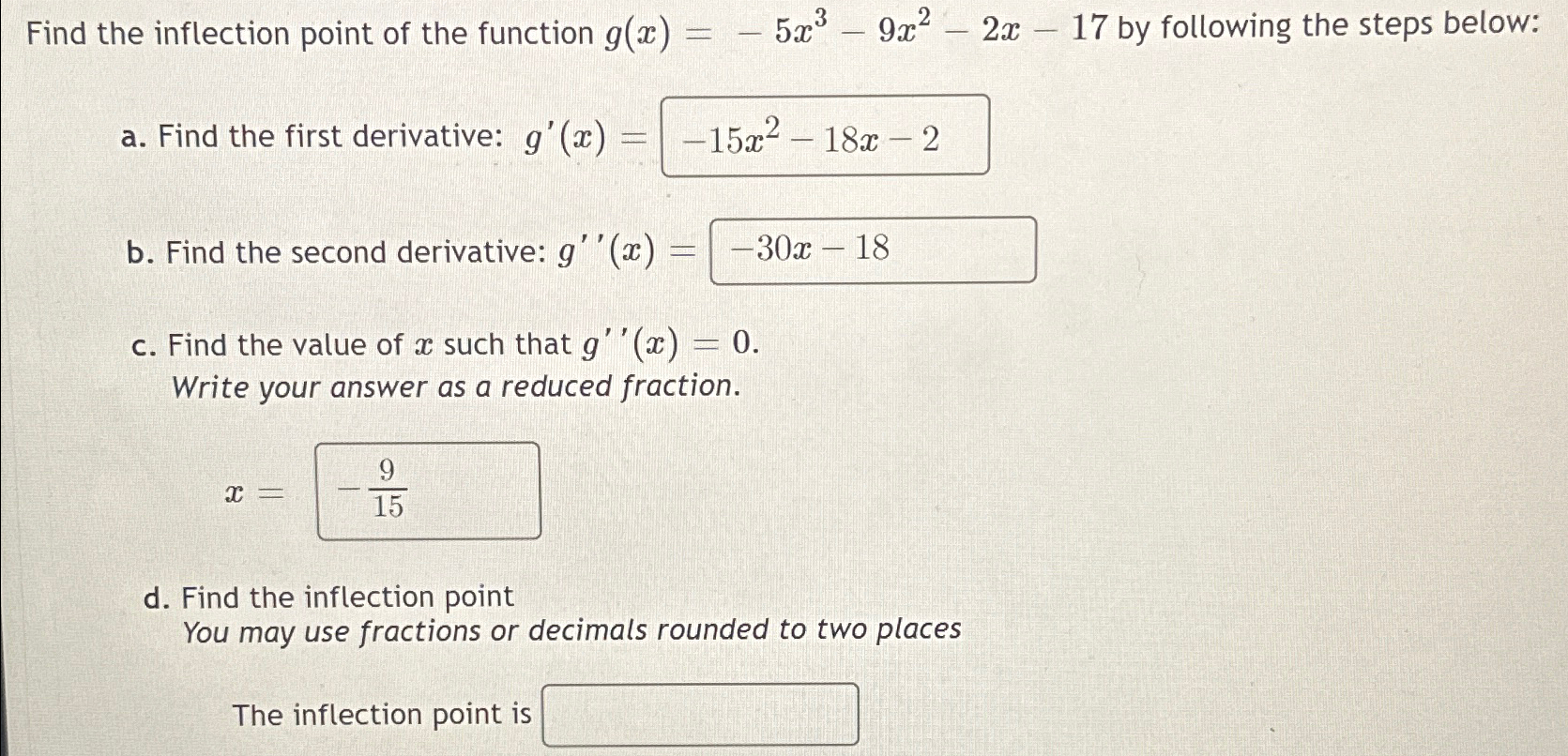 Solved Find the inflection point of the function | Chegg.com
