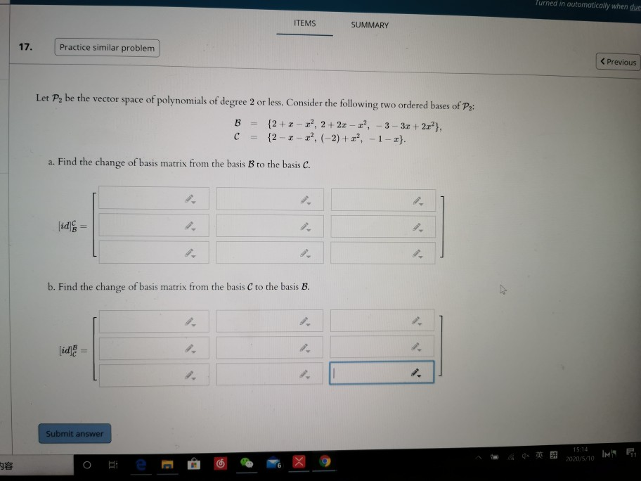 Solved Turned in automatically when due ITEMS SUMMARY 17. | Chegg.com