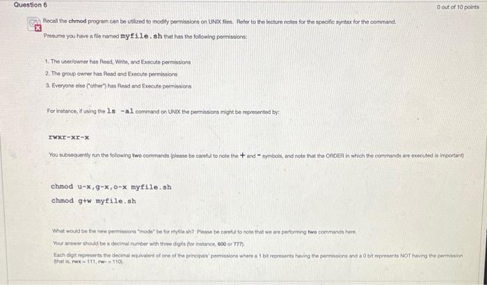 Solved Recall The Chmod Progiam Can Be Usired To Modily 