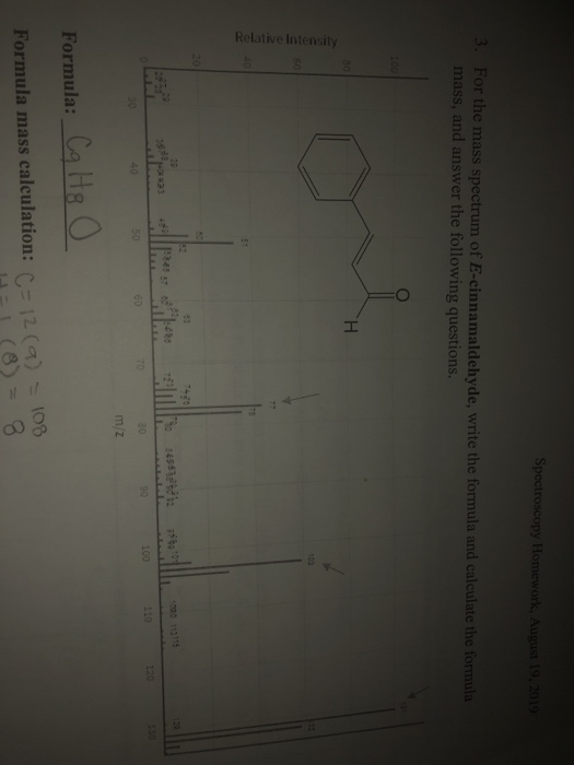 Solved Relative Intensity Spectroscopy Homework, August 19, | Chegg.com