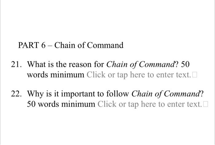 Solved PART 6 - Chain of Command 21. What is the reason for | Chegg.com