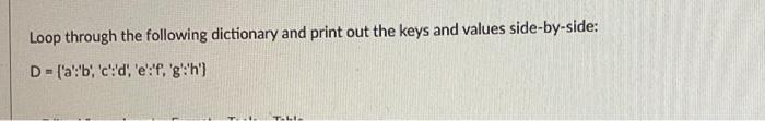 Loop through the following dictionary and print out | Chegg.com