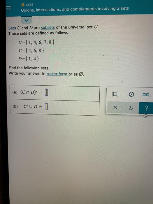 Solved SETS Unions, intersections, and complements involving | Chegg.com Solved SETS Unions, intersections, and complements involving | Chegg.com