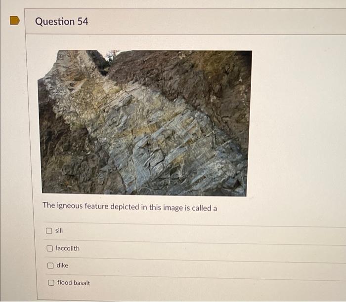 Solved Question 54 The igneous feature depicted in this | Chegg.com