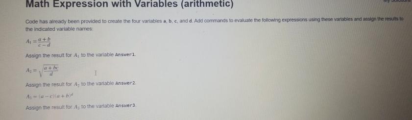 Solved Math Expression with Variables (arithmetic) Code has | Chegg.com
