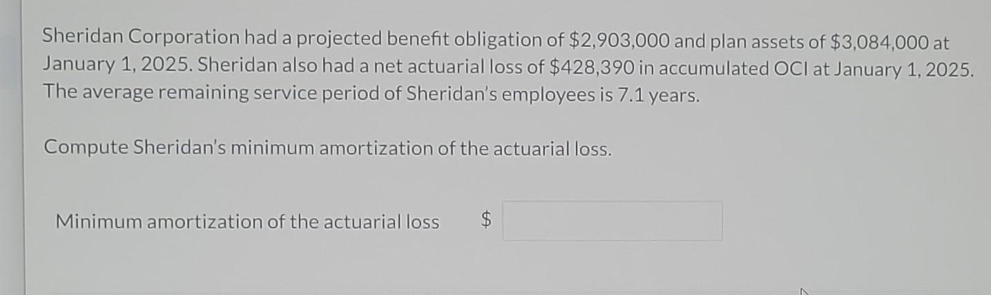 Solved Sheridan Corporation had a projected benefit | Chegg.com