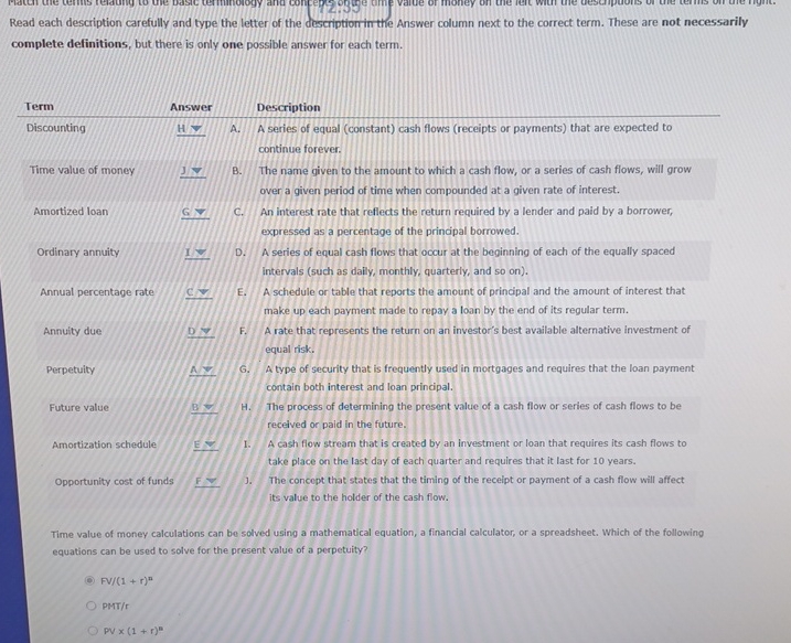 Solved Read each description carefully and type the letter | Chegg.com