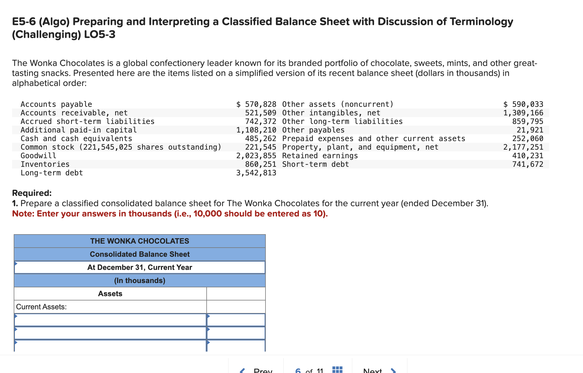 Solved E5-6 (Algo) ﻿Preparing and Interpreting a Classified | Chegg.com