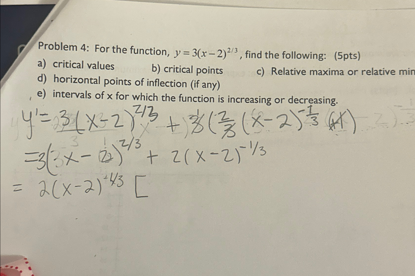 Solved Problem 4: For the function, y=3(x-2)23, ﻿find the | Chegg.com