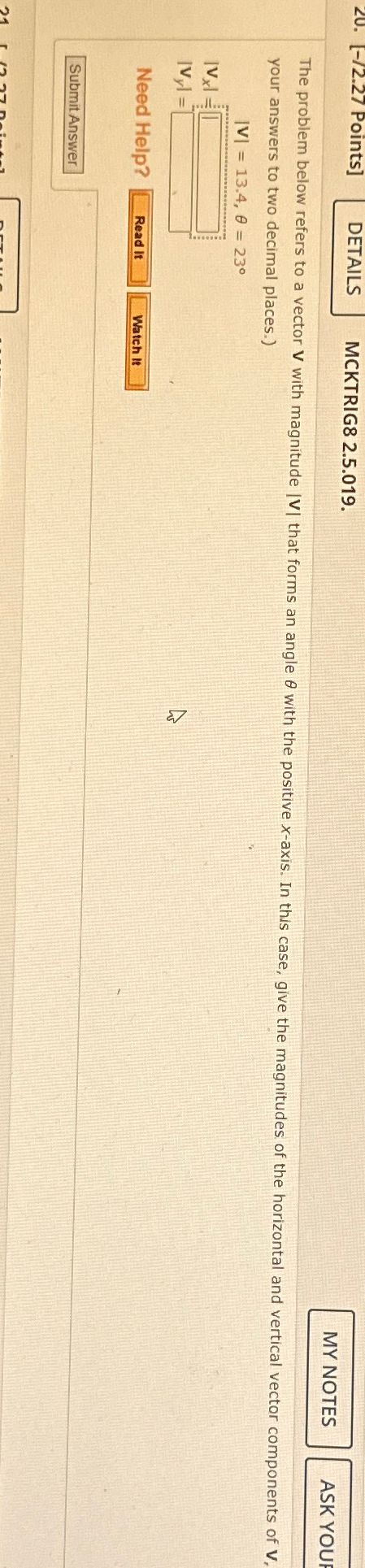 Solved MCKTRIG8 2.5.019.The problem below refers to a vector | Chegg.com