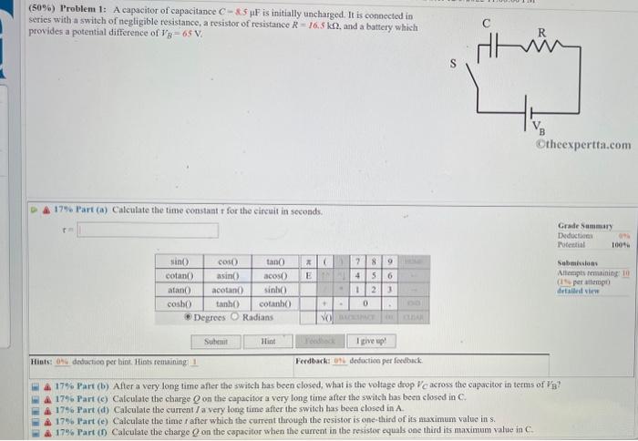 Solved (50%) Problem 1: A capacitot of capacitance C−$5μF is | Chegg.com