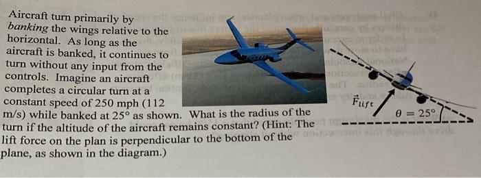 Solved Aircraft turn primarily by banking the wings relative | Chegg.com