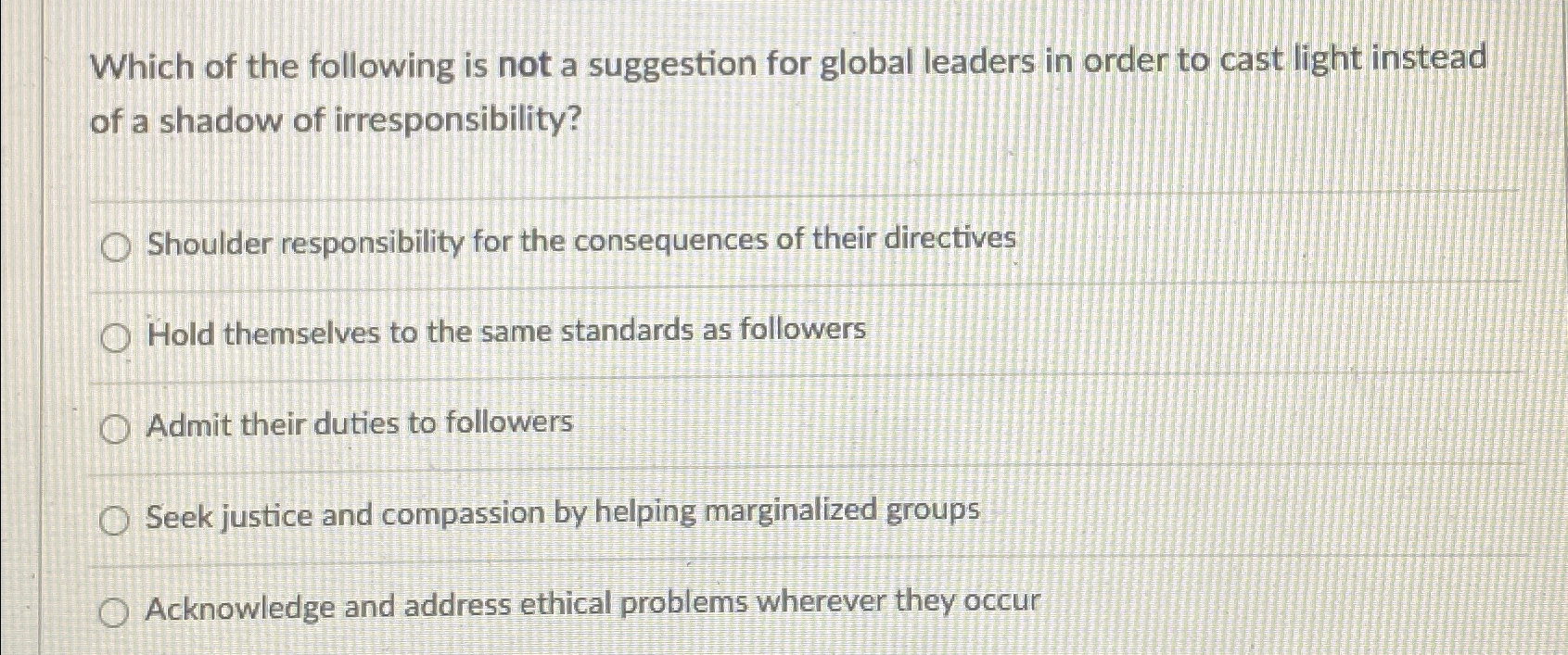 Solved Which of the following is not a suggestion for global | Chegg.com