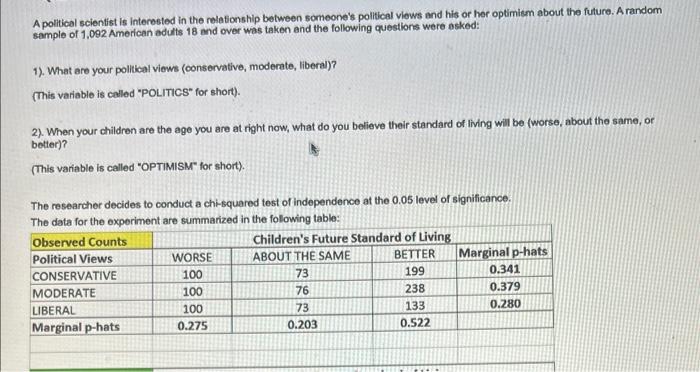 Solved A pollical scientist is interested in the | Chegg.com