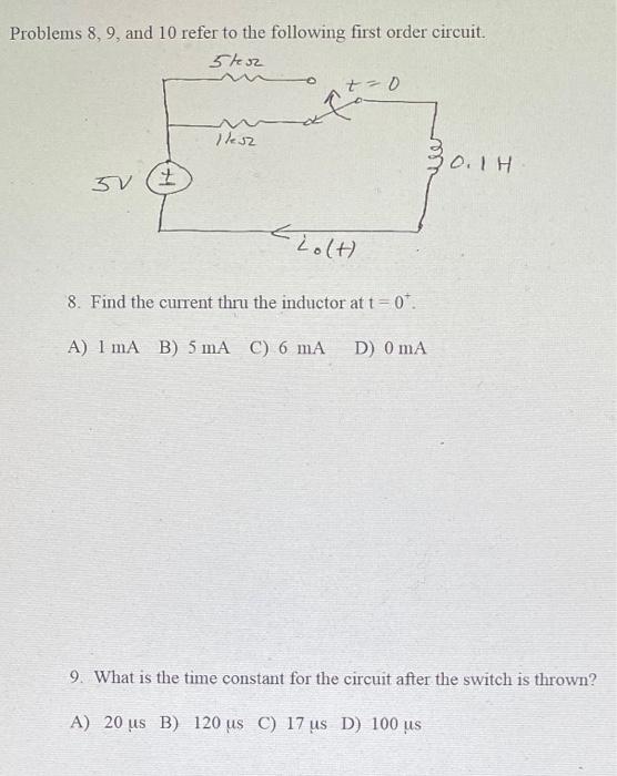 Solved Problems 8,9 , and 10 refer to the following first | Chegg.com