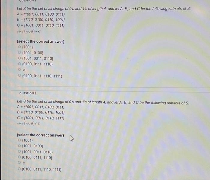 Solved Let S be the set of all strings of 0 's and 1's of | Chegg.com