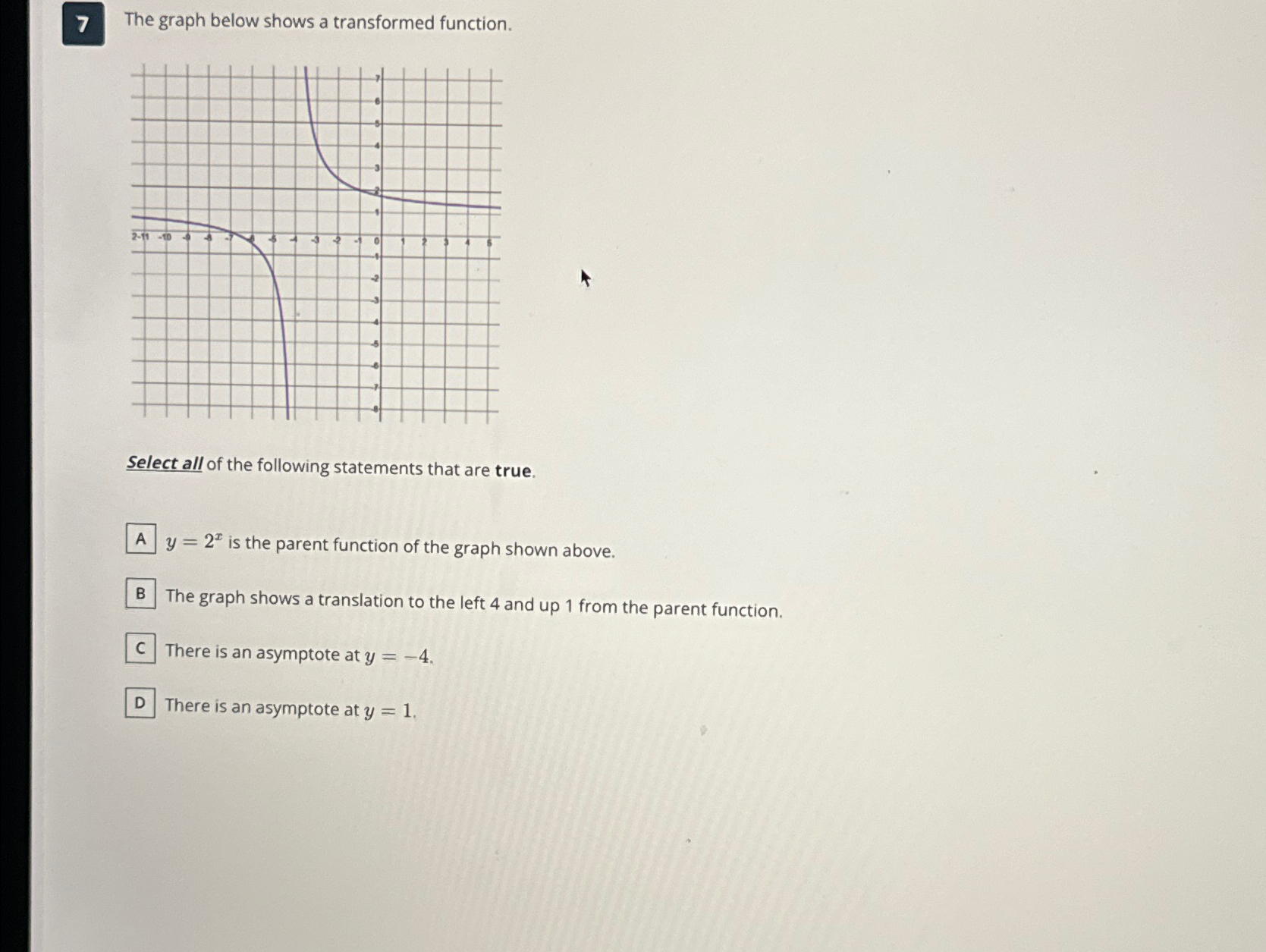 Solved 7 ﻿The graph below shows a transformed | Chegg.com