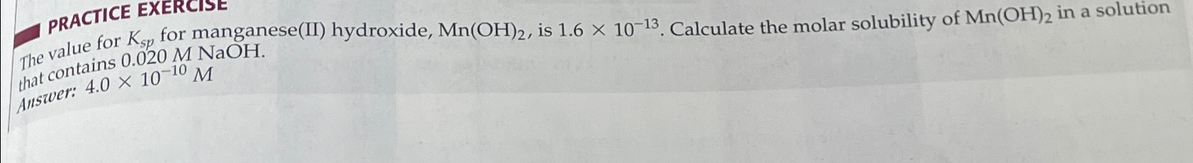 Solved The value for Ksp ﻿for manganese(II) ﻿hydroxide, | Chegg.com